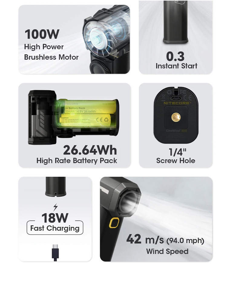 Original NITECORE CW20 Multipurpose Pocket Photography Fan Electric Portable Fan Stepless Wind ...