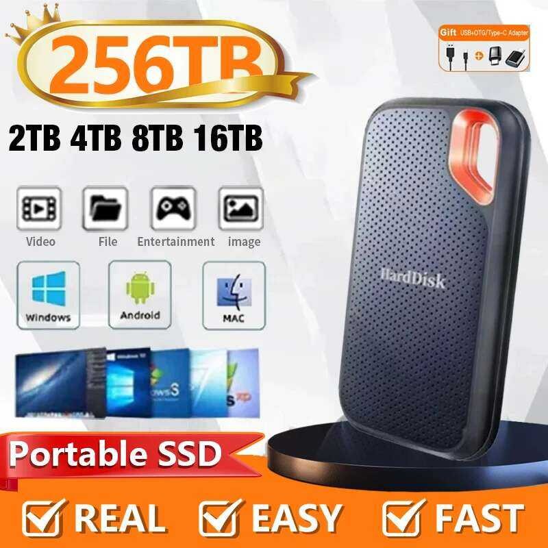 Yy 256Tb Portable SSD High Speed 1Tb External Disk Usb3.1 Original Hard Drive 4Tb Type-C Solid ...