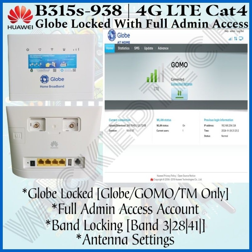 Huawei B315s-938 4G LTE Cat4 [Globe Locked With Full Admin Access ...
