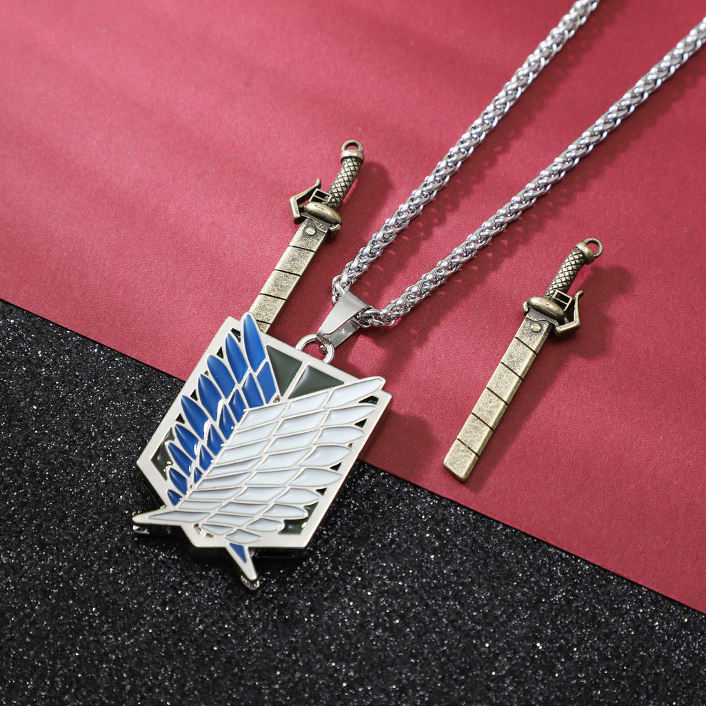 Attack on Titan Double-Knife Wings of Freedom Logo Necklace Pendant ...