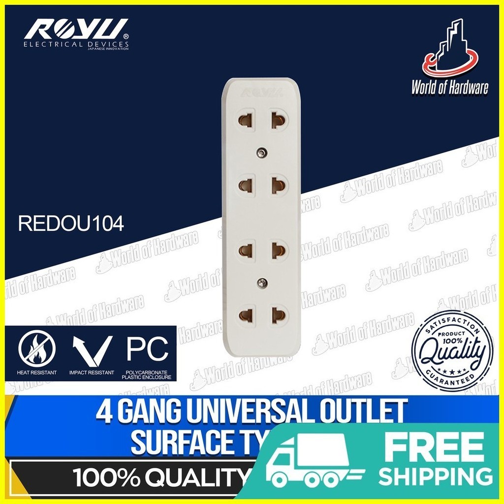 ROYU Original 4 Gang Universal Outlet Surface Type (10A) | Shopee ...