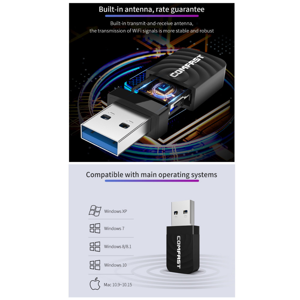 Comfast CF-812AC - Dual-band 1300Mbps Wi-Fi Adapter - Wireless Dongle USB 3.0 for Desktop ...
