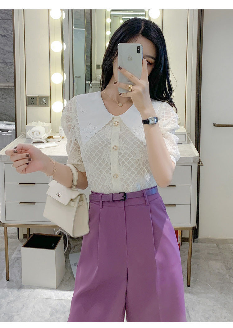 Modern Filipiniana Top Casual Plain Eyelet Embroidery Pearl Buckle ...