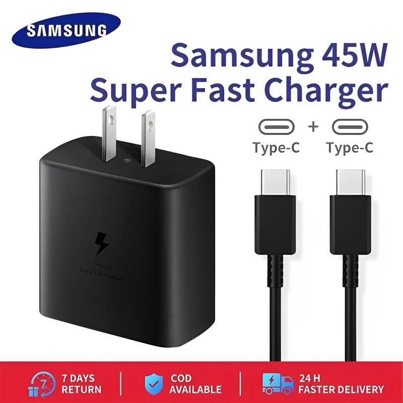Original Samsung 45W Spuer Charging Wall PD Fast Travel Charger With 5A To USB C Cable For able ...