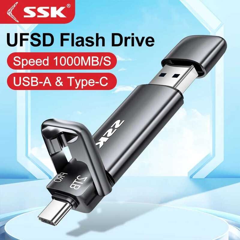 Yy SSK 2Tb C Panlabas Na SSD Hanggang 1000Mb/S Type-C + A 3.2 Solid State USB Flash Drive Para ...