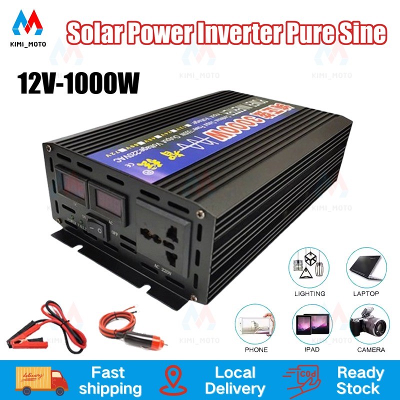 1000W Pure Sine Wave Inverter Power Solar Car Inverters DC 12V To AC ...
