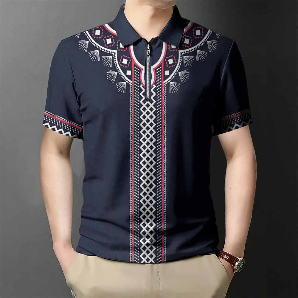 [Balong Shirt] Men's Summer Short Sleeve POLO Shirt Retro Ethnic Totem ...