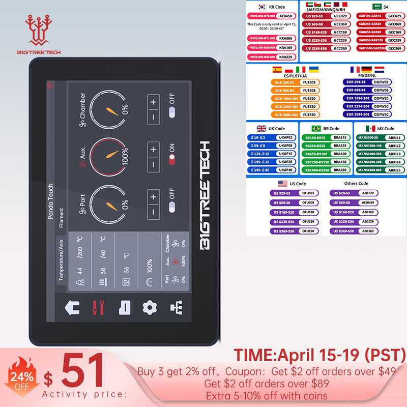BIGTREETECH Panda Touch V1.0 5 Inch Touch Screen Multi-Printer Wireless ...