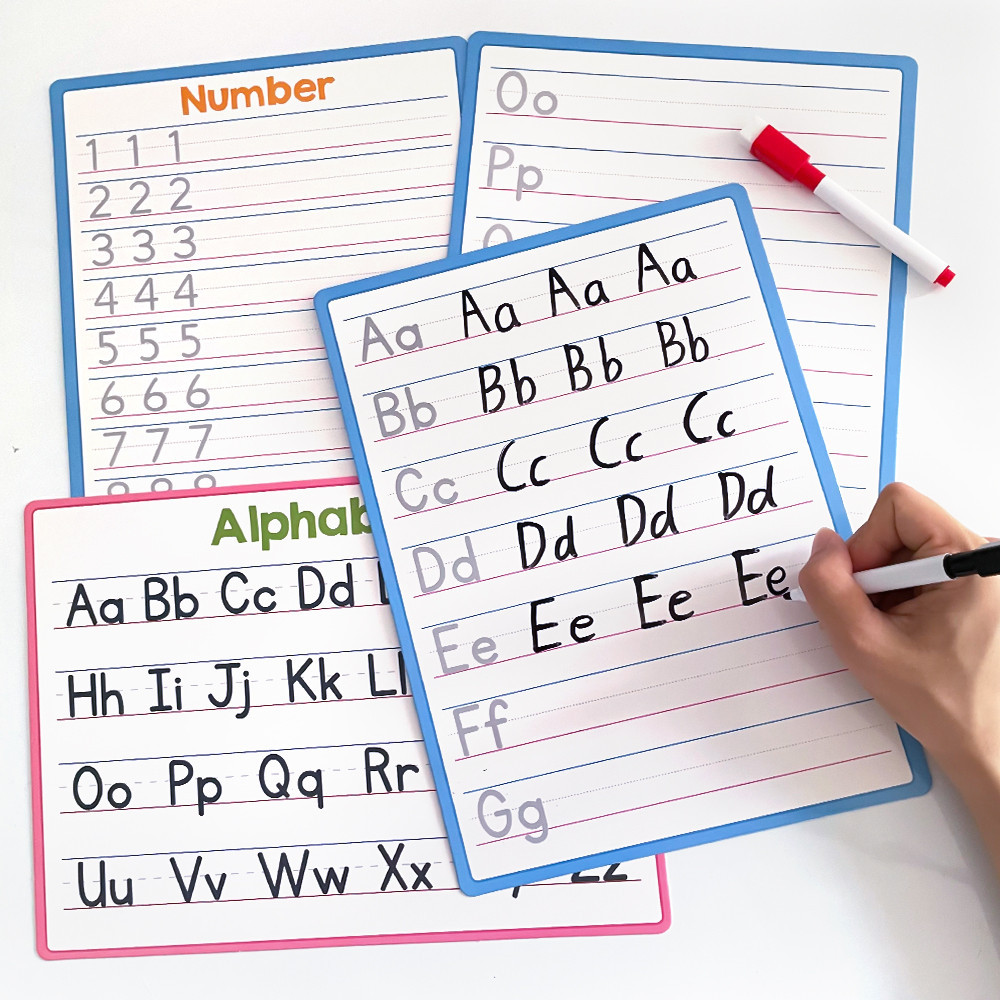 4pcs Dry Erase Alphabet & Numbers Whiteboard Preschool Tracing English ...