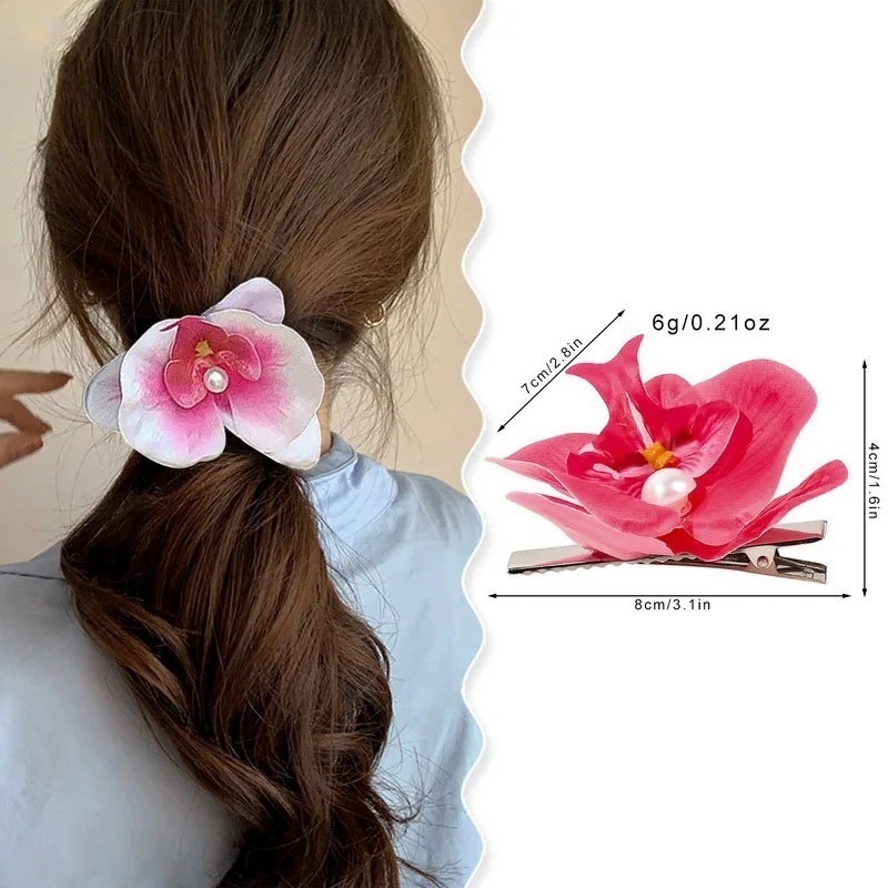2Pcs Pink Butterfly Orchid Flower Hair Clips for Women Blue Purple ...