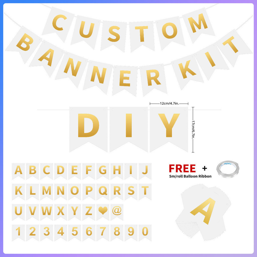 White Banner Customized DIY Gold Stamping Alphabet Letter Name Banner ...