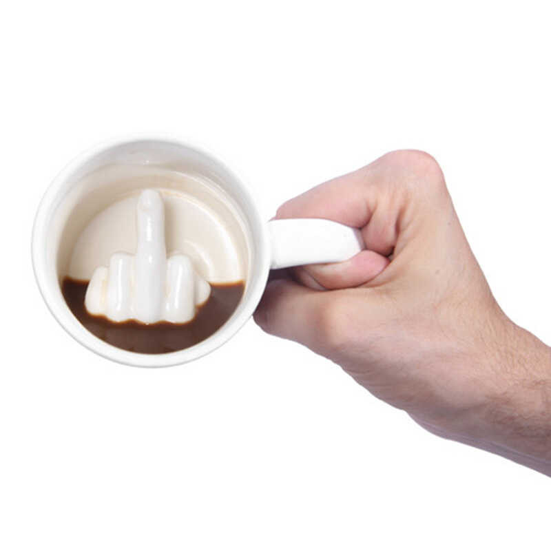 Creative Design 300Ml White Middle Finger Ceramics Novelty Style Mixing ...