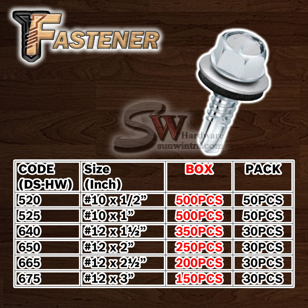 SW Hardware [LOOSE] Self Drilling Screw HEX Head Screw with Washer Zinc ...
