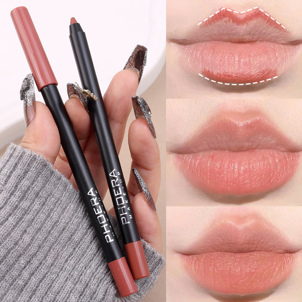 12 Colors Waterproof Matte Lipliner Pencil - Long Lasting Non-stick Cup ...