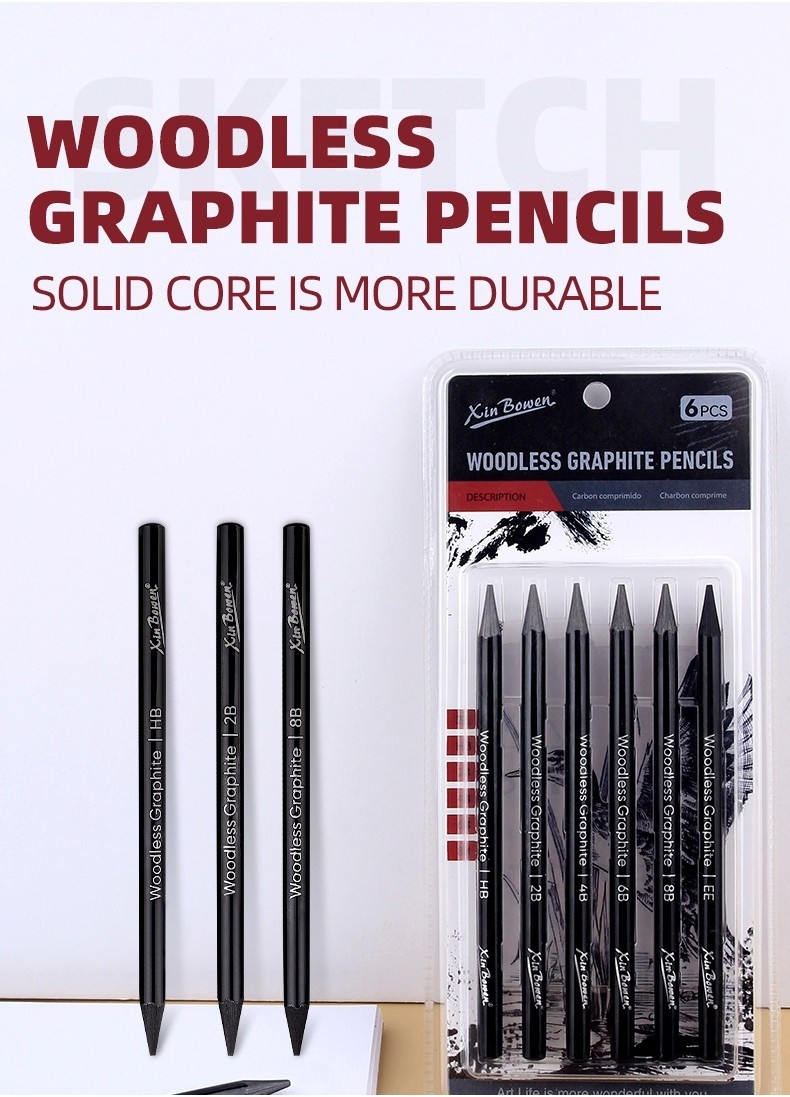 6pcs Woodless Graphite Pencils Set HB 2B 4B 6B 8B EE Sketch Drawing ...