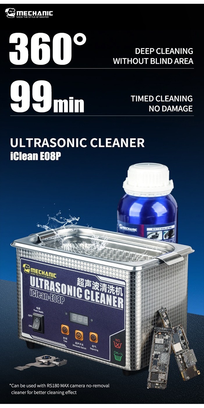 MECHANIC iClean-E08P Ultrasonic Cleaner 80W High Frequency Multifunctional Cleaning IC 800ML ...