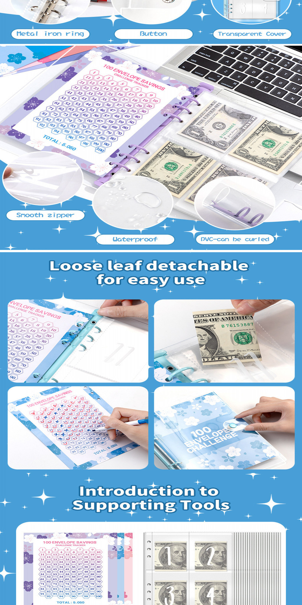 Transparent 100-Day Money Saving Budget Notebook Envelope Cash Budget ...