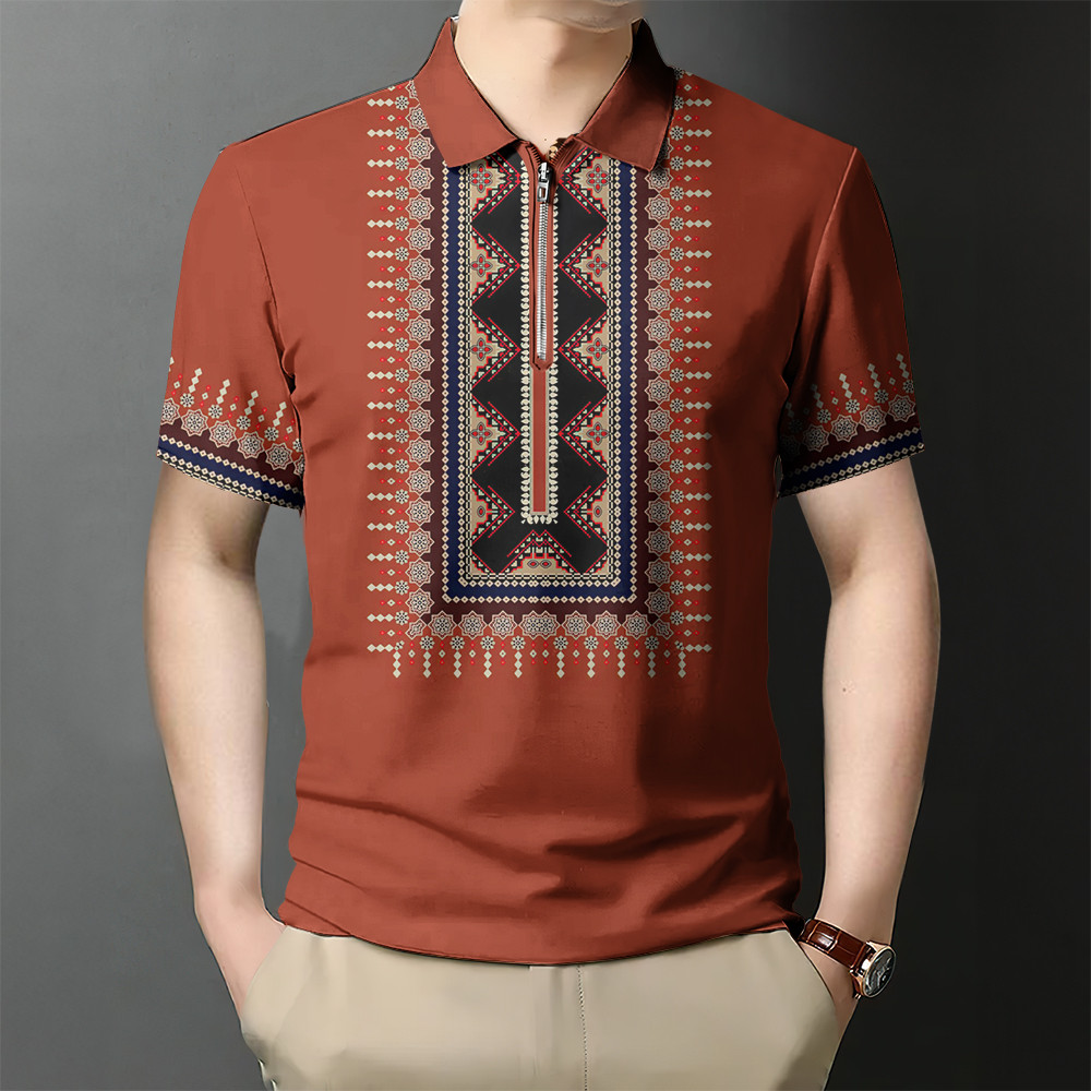 [Balong Shirt] Men's Summer Short Sleeve POLO Shirt Retro Ethnic Totem ...