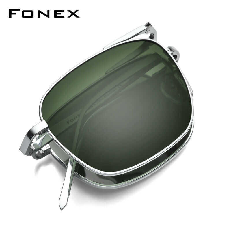 Pure Titanium FONEX Polarized Sunglasses For Men Folding Classic Square ...