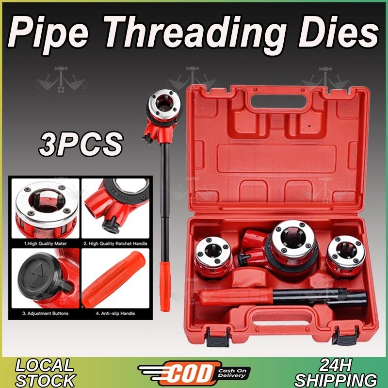 3pcs Dies Metal Pipe Threading Kit 1/2" 3/4" 1"Pipe Threader Plumber ...