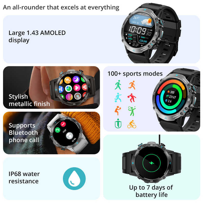 Д COLMI M42 Smartwatch 1.43'' AMOLED Display 100 Sport Modes Voice Cal ...