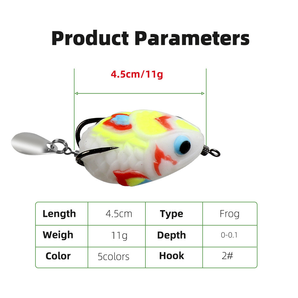 4.5cm/11g Soft Frog Fishing Lure with Double Blood Hooks TopWater Ray ...