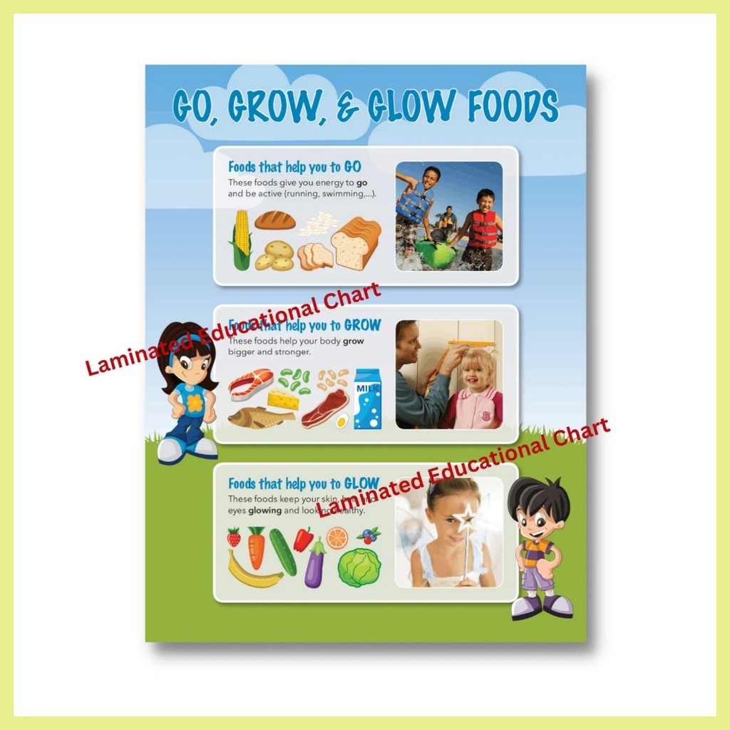 ⭕ ♀ ∭ Laminated Go, Grow & Glow Foods Chart for Kids, Learners and ...