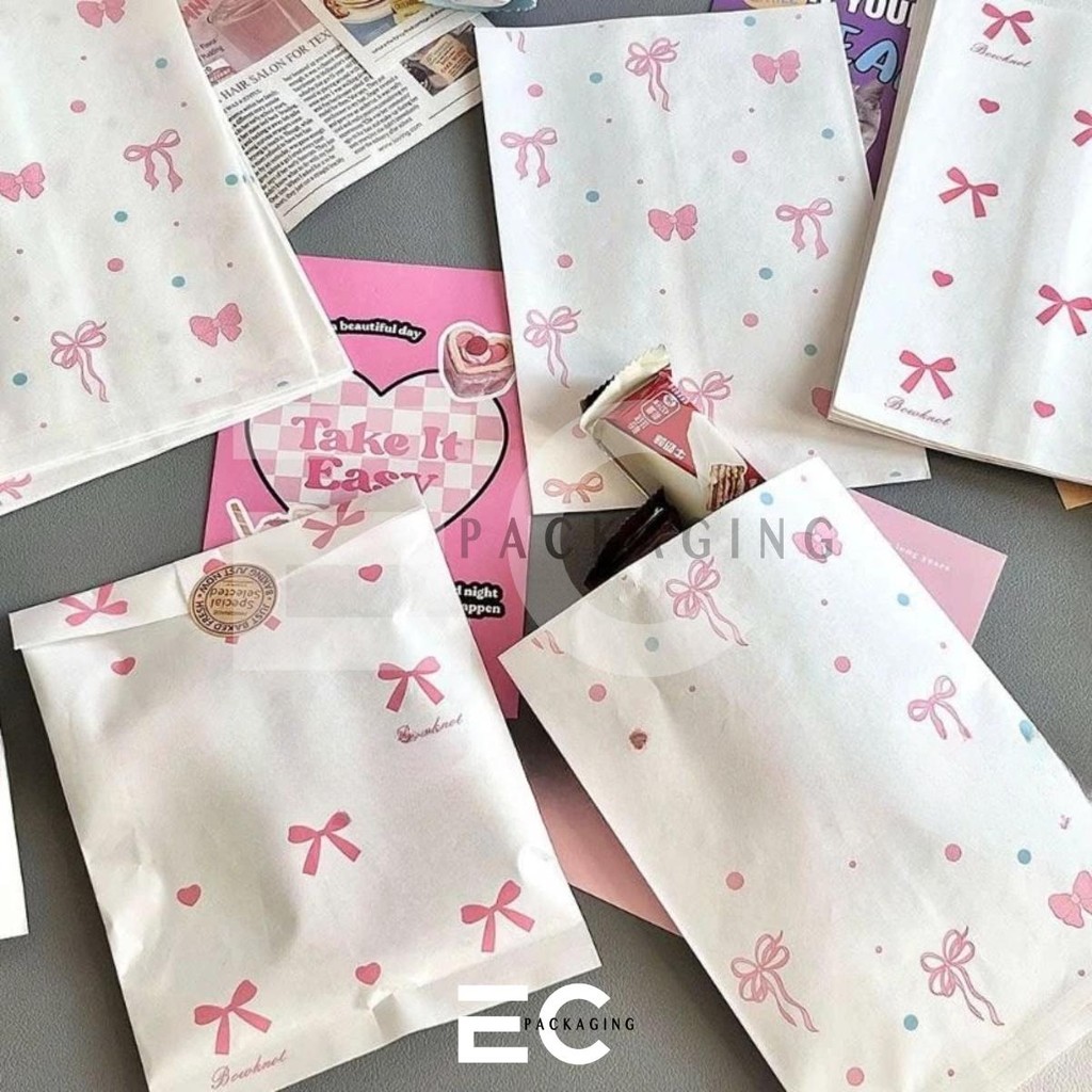 EC 100Pcs Cute Ribbon Greaseproof PaperBag Pouch Food Wrapper ...