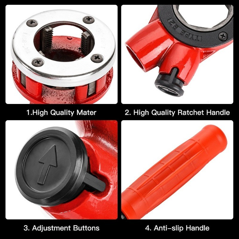 3 Pcs Dies Pipe Threading Kit 1/2" 3/4" 1" Portable Cast Pipe Threading ...