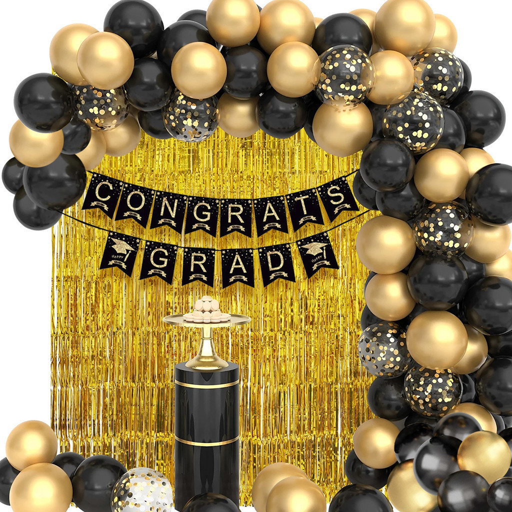 Happy Graduation Balloon Decoration Set with Metallic Foil Curtain Grad ...