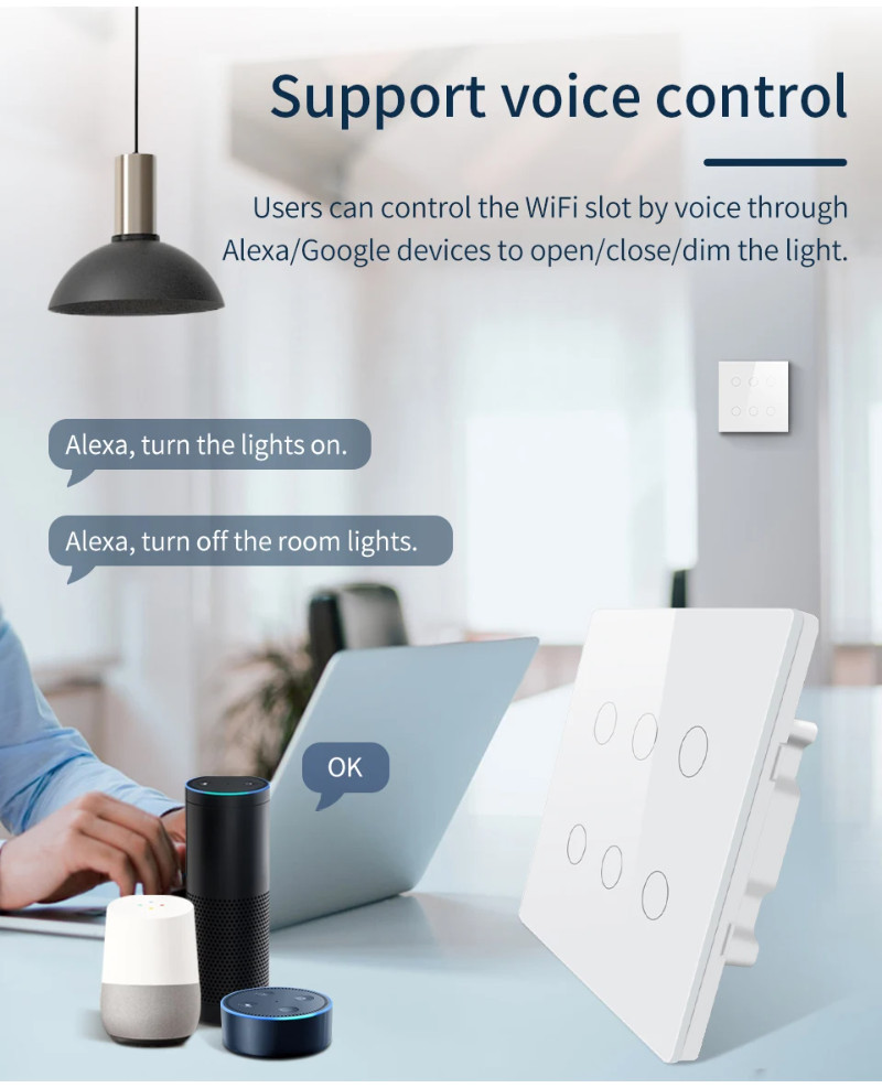 TUYA WiFi Smart Switch Light Touch 1/2/3/4 Gang Switch Without No ...