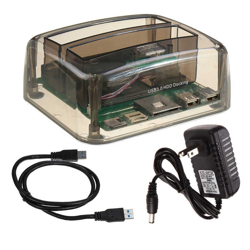 SATA 2.5 3.5″ IDE HDD Docking Station Disk USB Dual Dock Card Reader ...