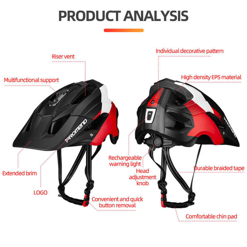 MTB Bike PROMEND Downhill Helmet LED Lights Gopro Camera Holder Road ...