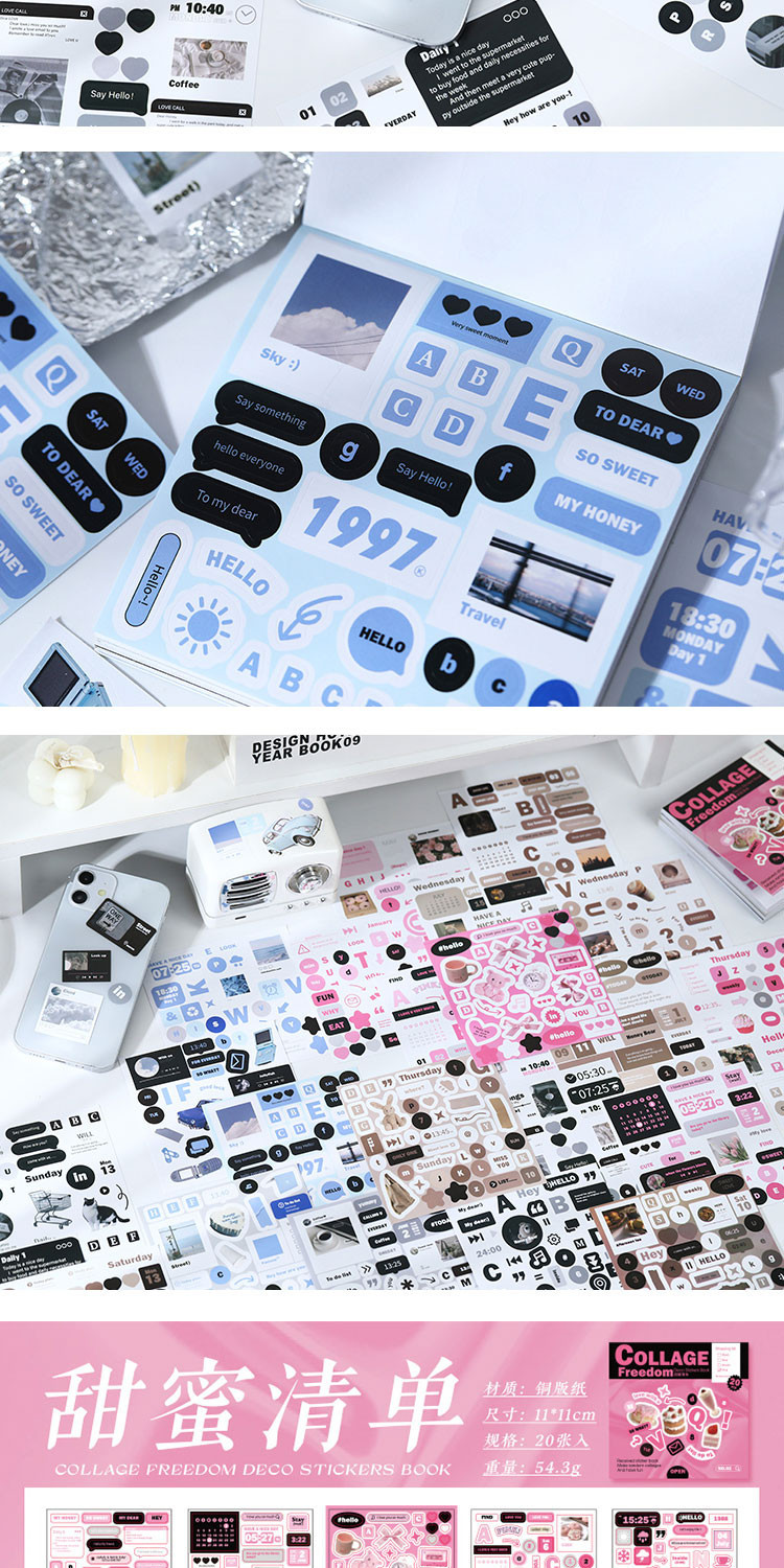 Journamm 20 Sheets Cartoon Collage Sticker Book DIY Scrapbooking ...