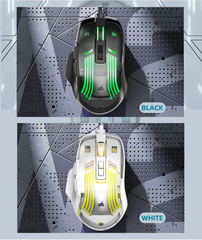 Zeus transparent wired gaming mouse features 4-level DPI RGB and ...