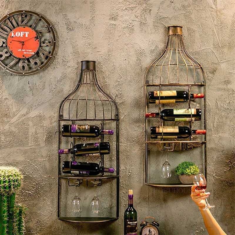 Restaurant Wrought Iron Wall Hanging Racks Retro Bar Cabinets ...