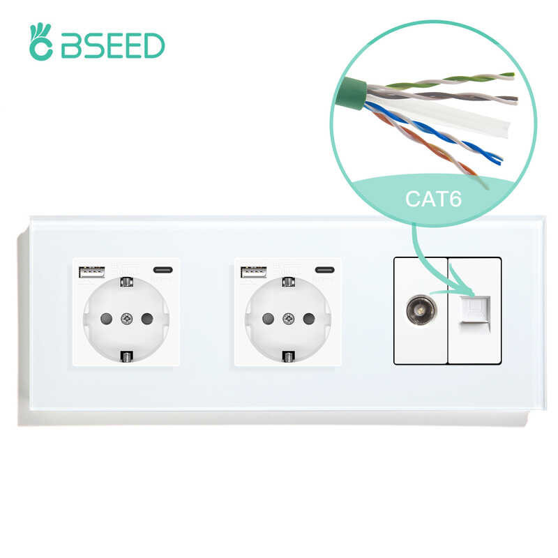 卍 Power BSEED Cat6 Socket EU Standard TV Internet Rj45 PC Connections ...
