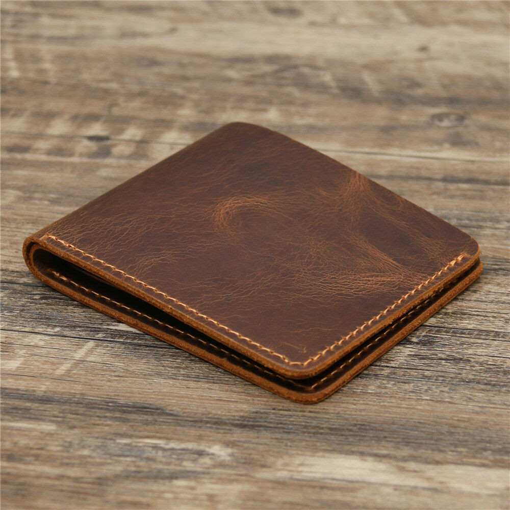 Retro Handmade Wallet Crazy Horse Real Leather Mens Simple Wallets ...