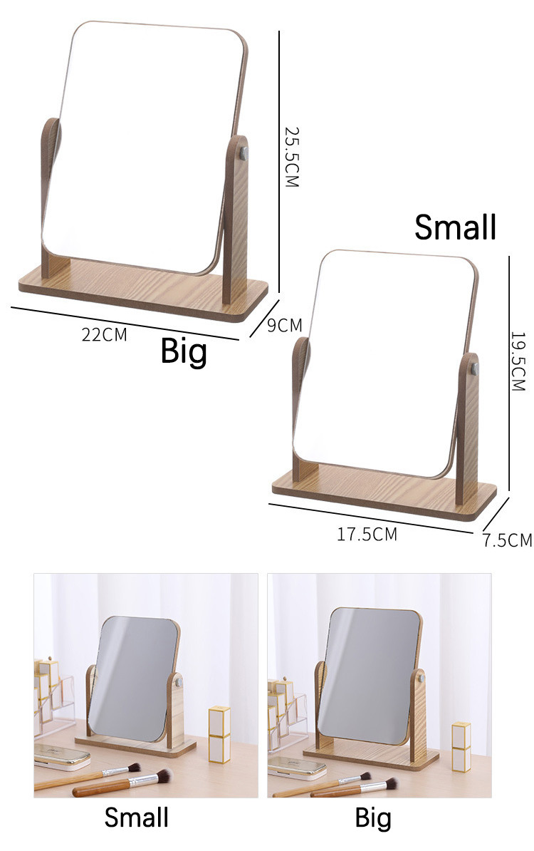 360° Face Big Wooden Mirror Adjustable Desk Mirror Folding Portable ...