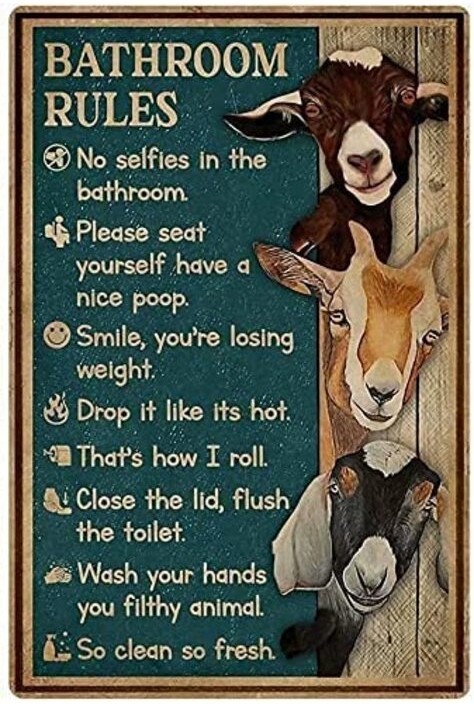 fhdhd Goat Retro Metal Tin Sign Bathroom Rules Metal Poster Farm ...