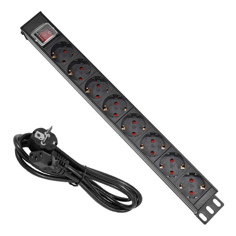Strip PDU Power Distribution Unit Cabinet 8 Way AC German Socket Break Switch Aluminum Alloy ...