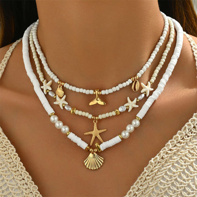 Bohemian Starfish Shell Necklace Fishtail Pearl Multilayer Chain ...