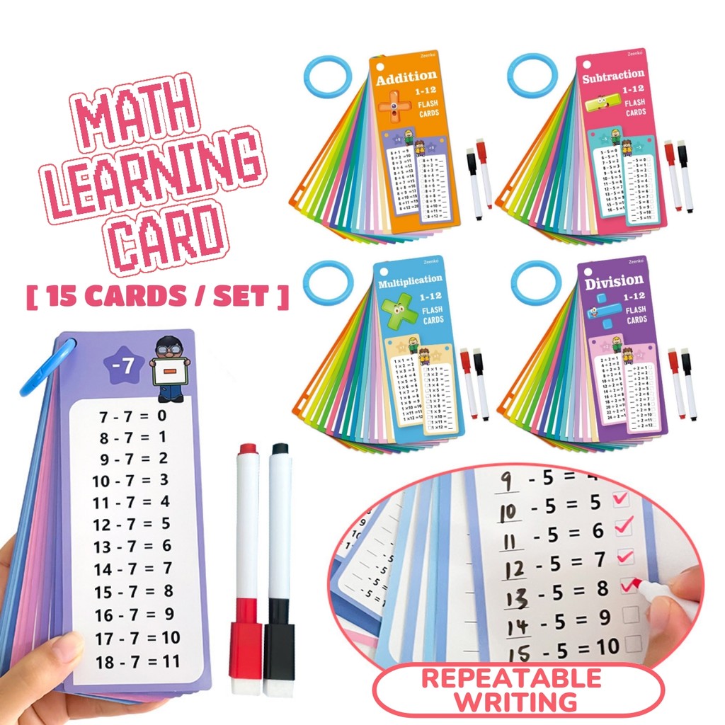 (15 CARDS) Mathematics Learning Card Double Sided Training Reusable ...