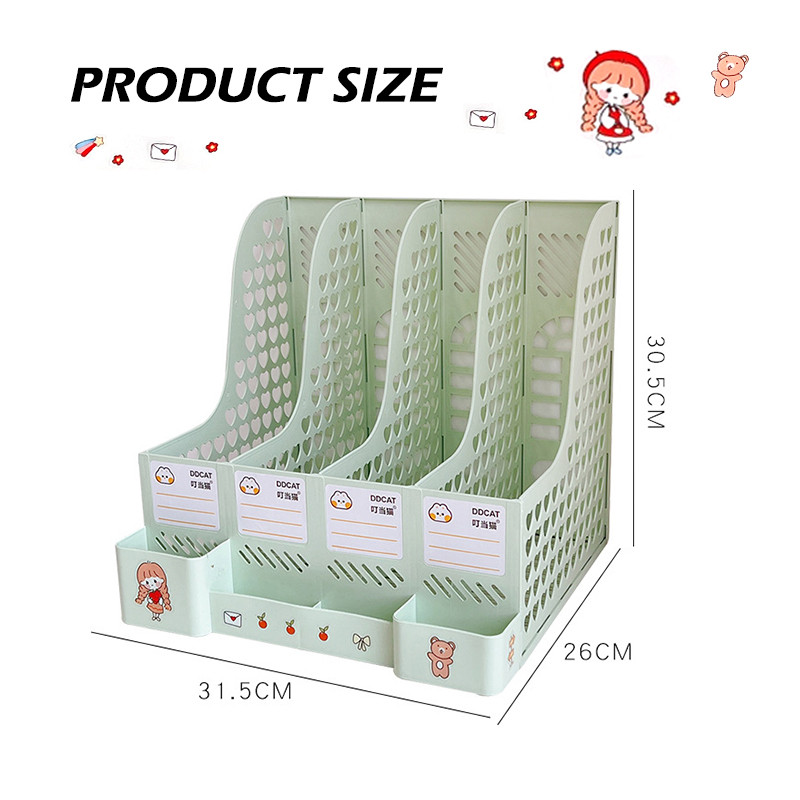 4 Column File Data Storage Rack Multi-functional Books Pencil Sundries ...
