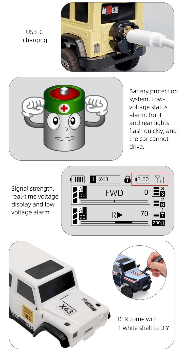 LDARC X43 RTR Crawler RC Car 1/43 Simulation Full Time 4WD Remote ...
