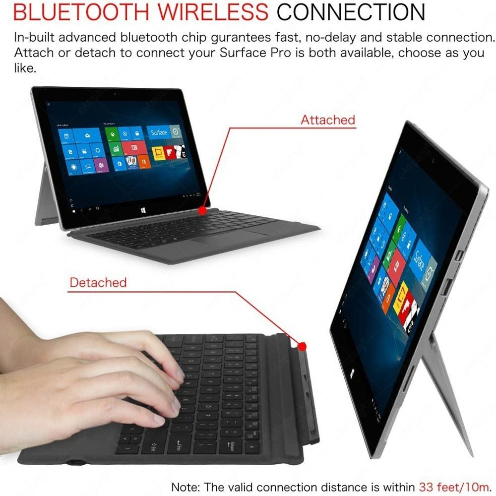Wireless Bluetooth Keyboard For Microsoft Surface Pro Touchpad 7 Backlight For Microsoft Surface