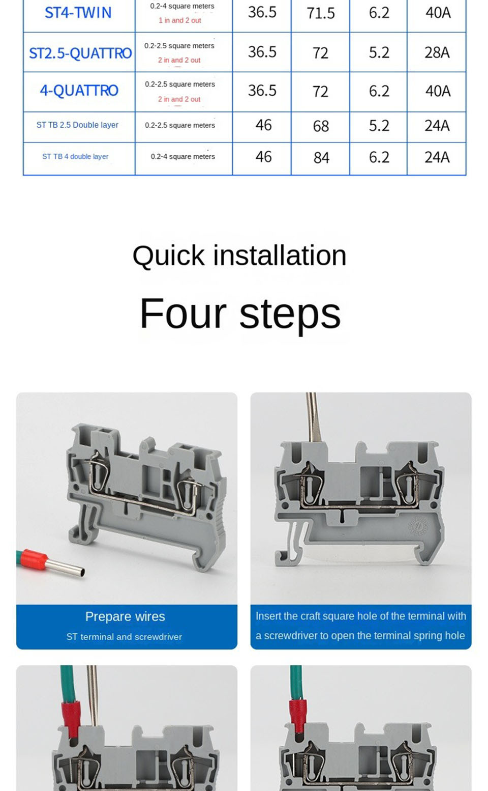 Din Rail Terminal Block Push-in Wire Connector Spring Screwless ...