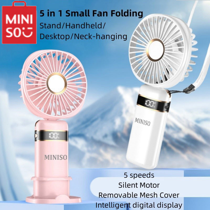 MINISO Portable Handheld Fan LED Digital Display Small Mute Neck Fan ...