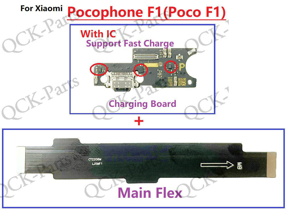 Main Motherboard Flex For Xiaomi Pocophone F1 / Poco F1 (With IC) USB ...