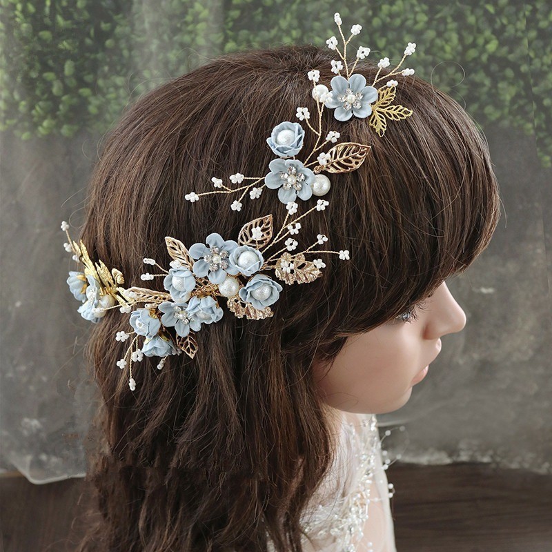 Handmade Flower Hairpin Headdress Side Comb Women Girls Golden Leaf ...